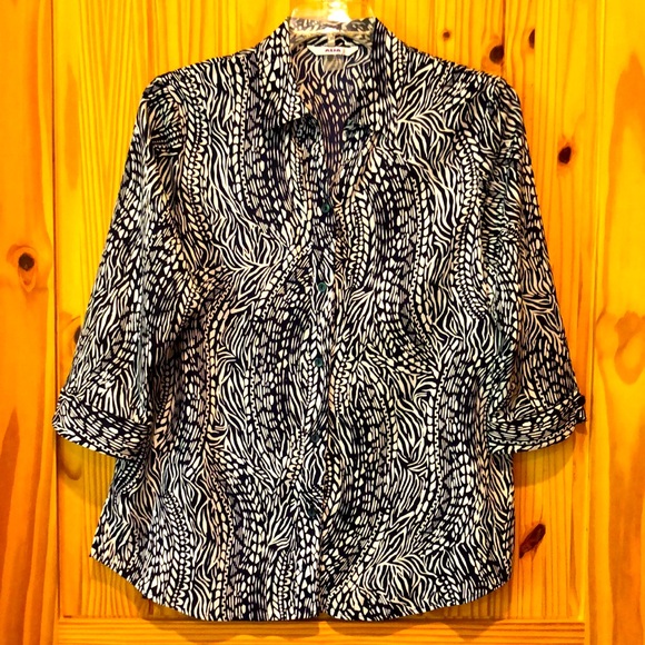 Alia | Tops | 3 Alia Navy White Button Front Blouse | Poshmark